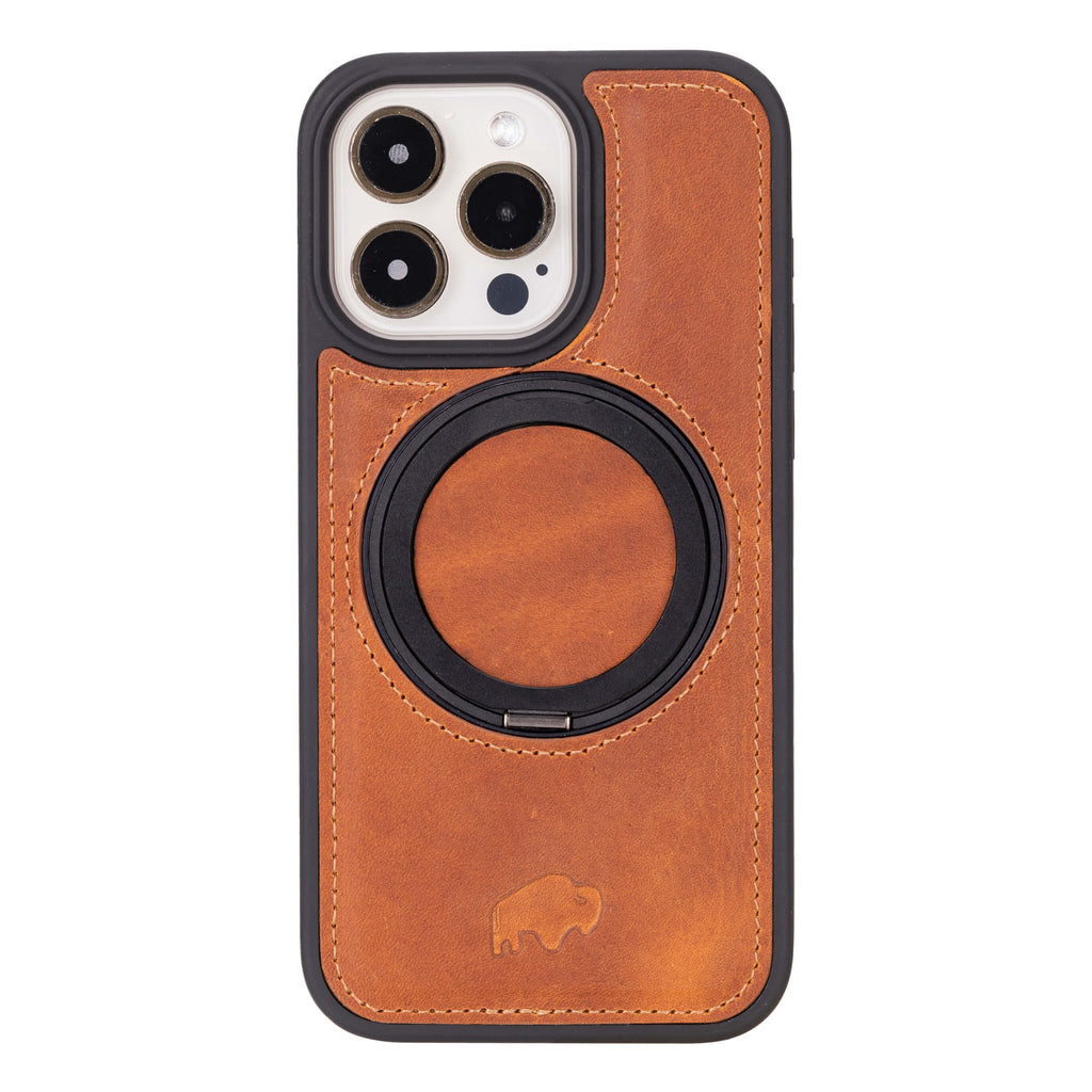Leather iPhone 15 Pro Max Case with 360 Degree Stand | MagSafe ...