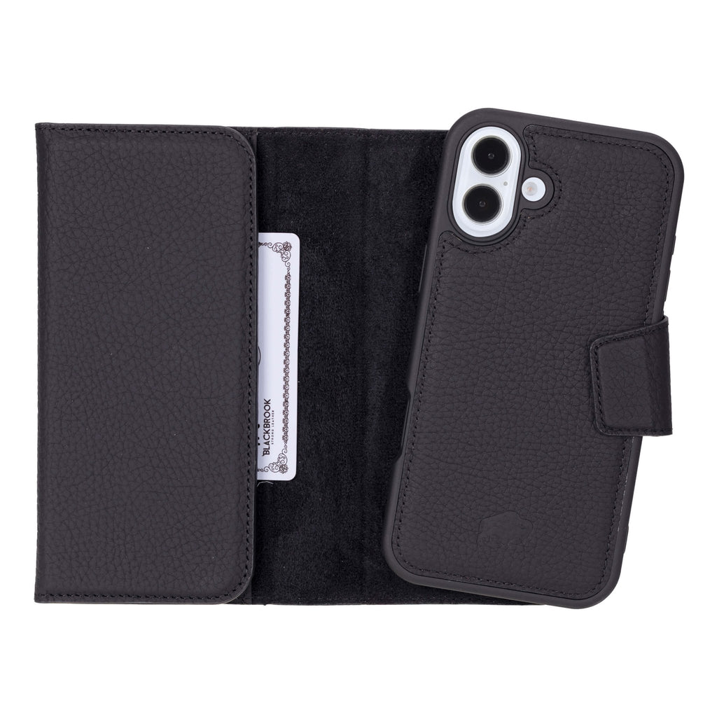 Tudor Tri-Fold Leather Wallet Case for iPhone 16 Plus – Pebble Black ...